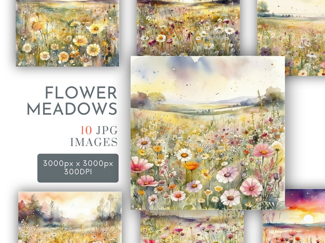 Flower Meadows Watercolor Clipart JPG, Background Designs Junk ...
