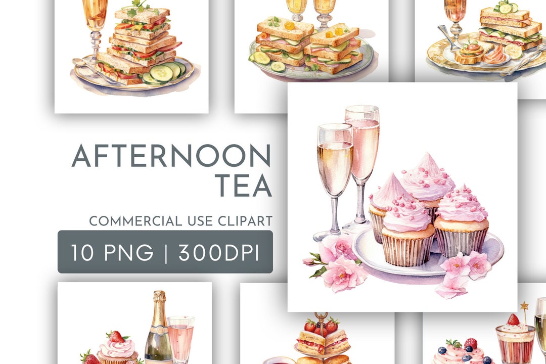 Afternoon Tea Clipart Pack, High Tea Champagne Tea Sandwiches ...