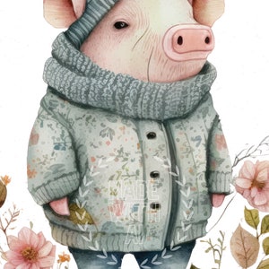 Pig in a Coat Watercolor Clipart PNG, Forest Animals Clipart, Nursery ...
