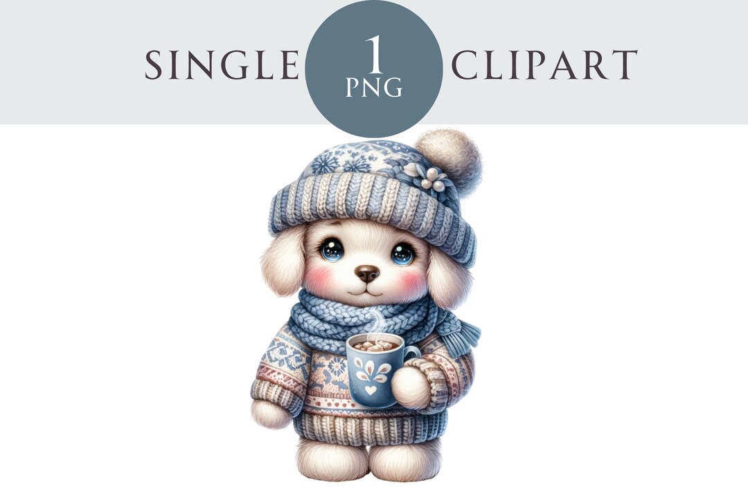 Winter Dog Watercolor Clipart PNG, Blue Cosy Animals Clipart Nursery ...