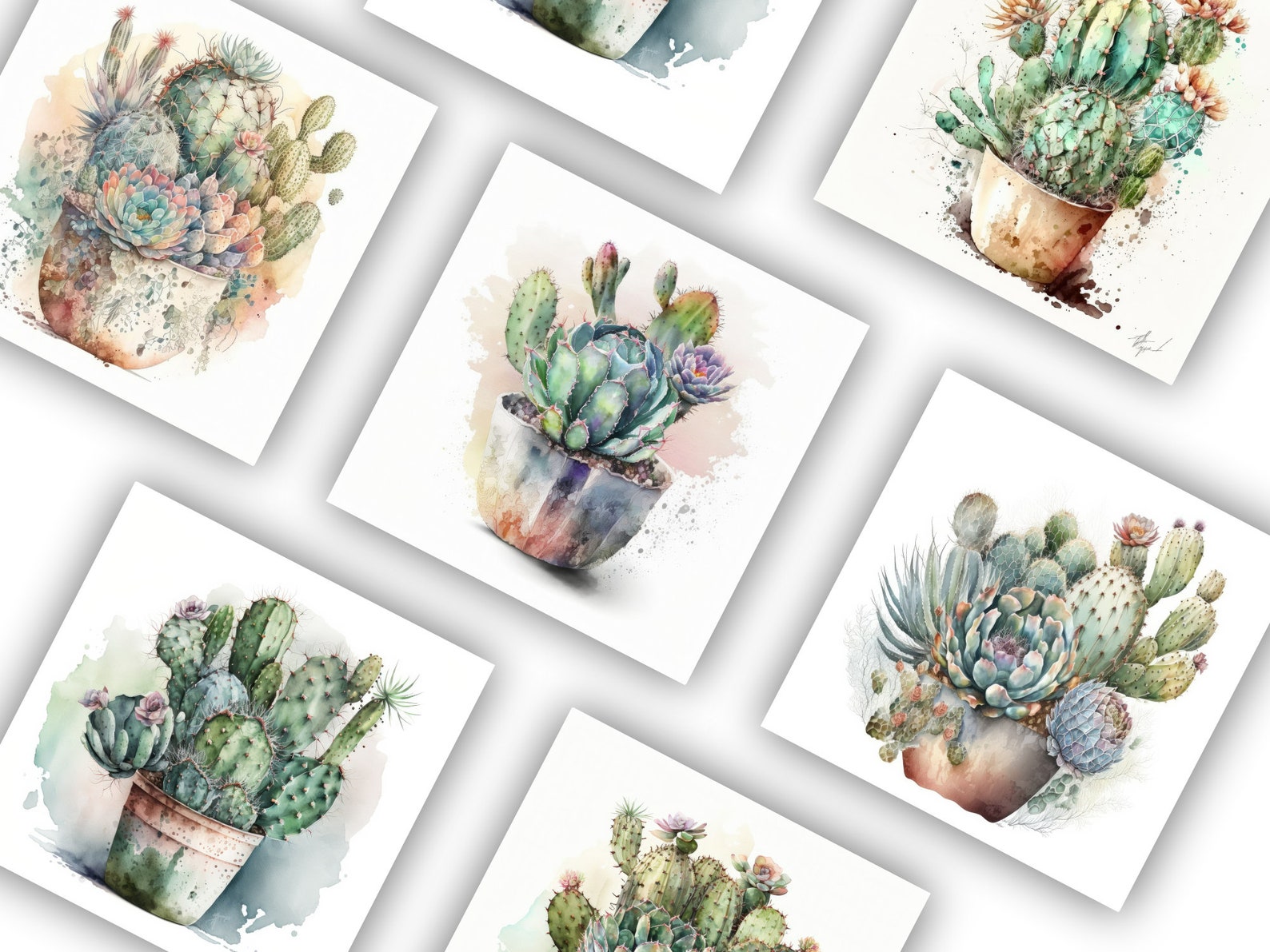 Cactus Plants Watercolor Clipart JPG Digital Planner Junk - Etsy