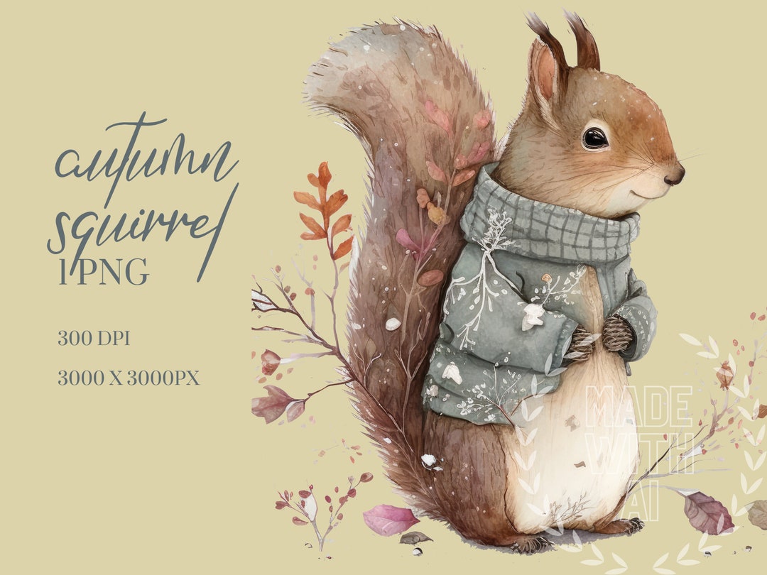 Squirrel Watercolor Clipart PNG, Autumn Winter, Forest Animals Nursery ...