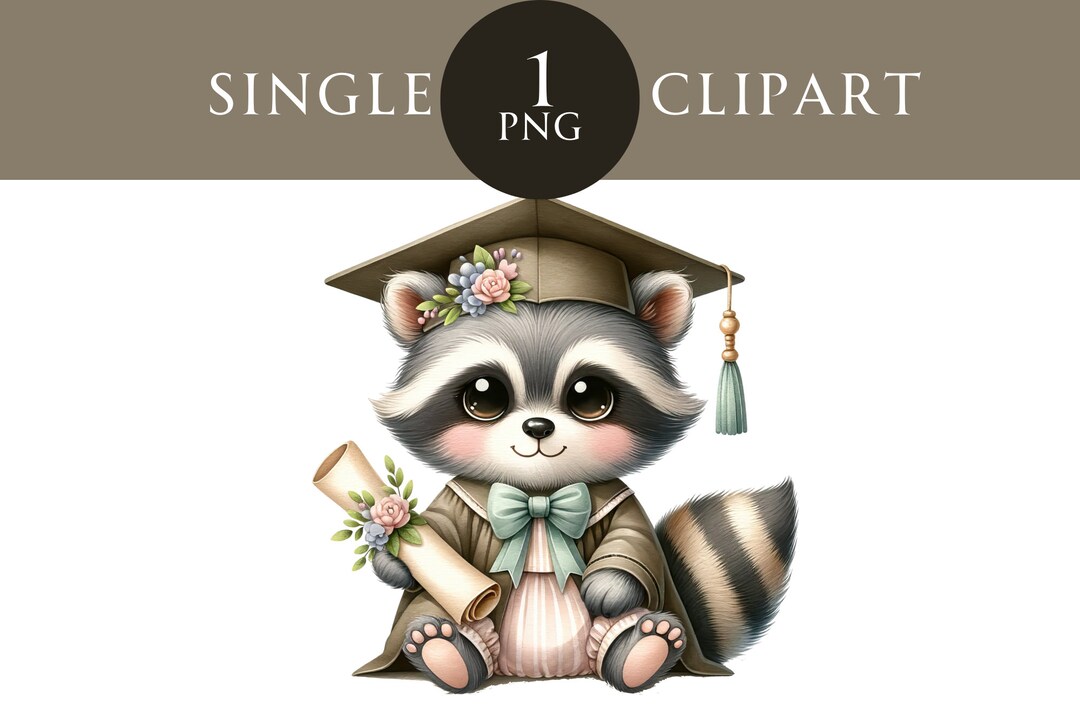 Graduation Raccoon Clipart, Kindergarten School College Animal Wall Art ...