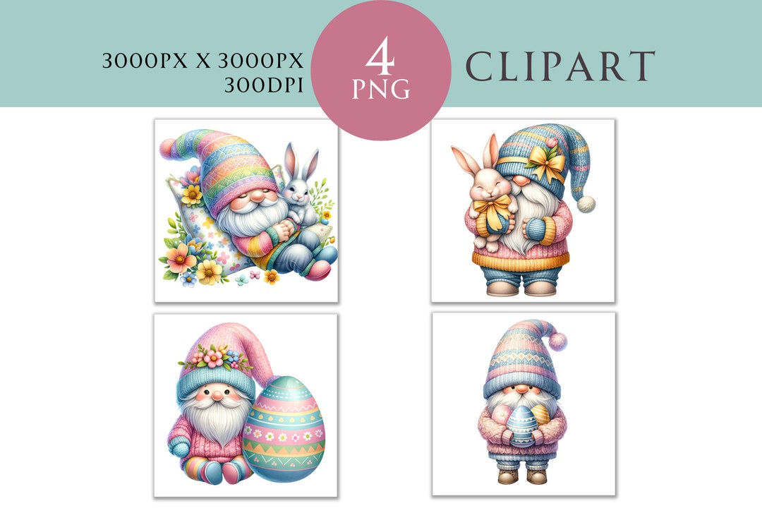 Easter Gnome Clipart Watercolor PNG Pastel Spring Easter Eggs Bunny ...