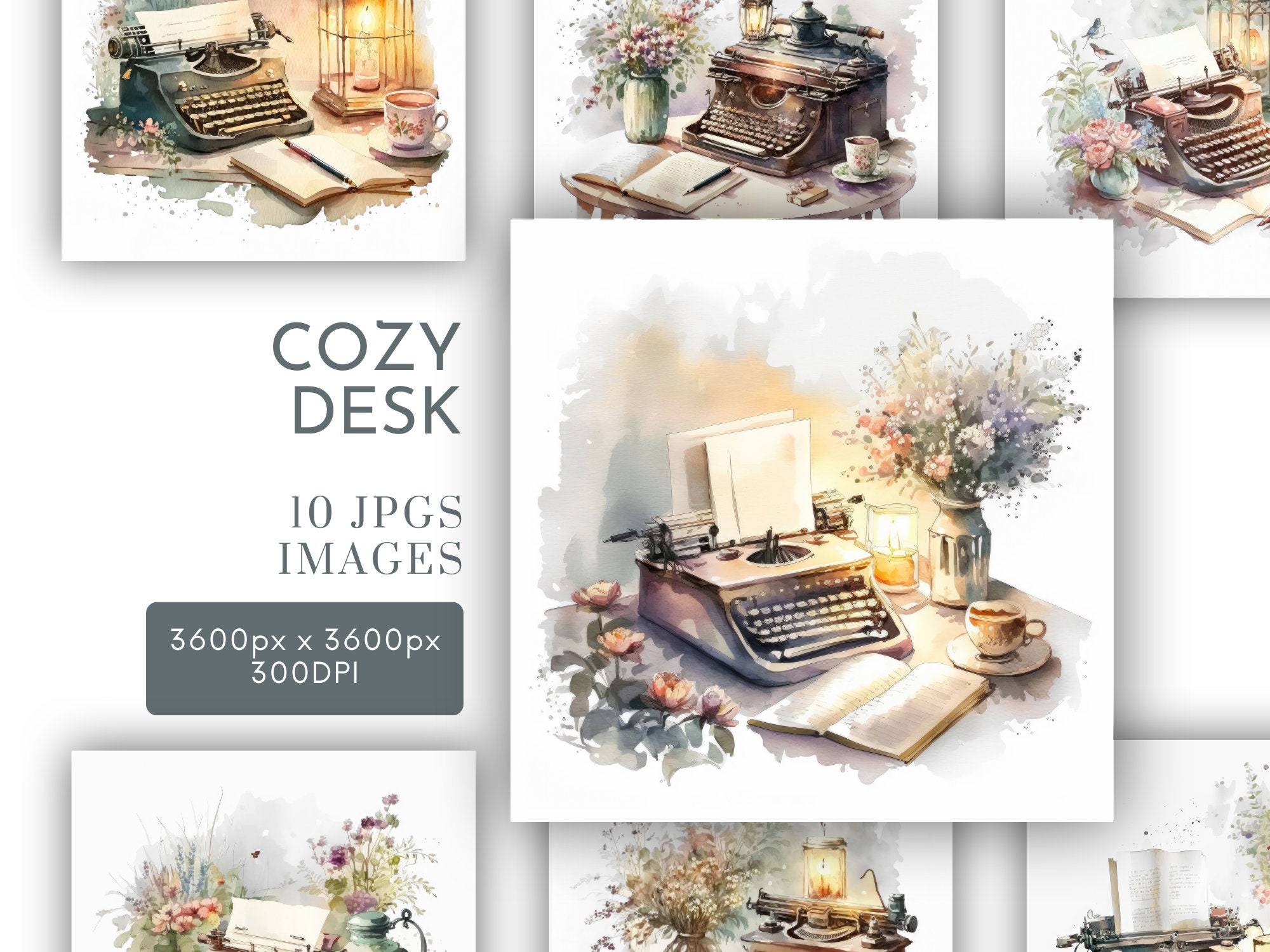 Cozy Desk Typewriter Watercolor Clipart JPG Writer Desk - Etsy