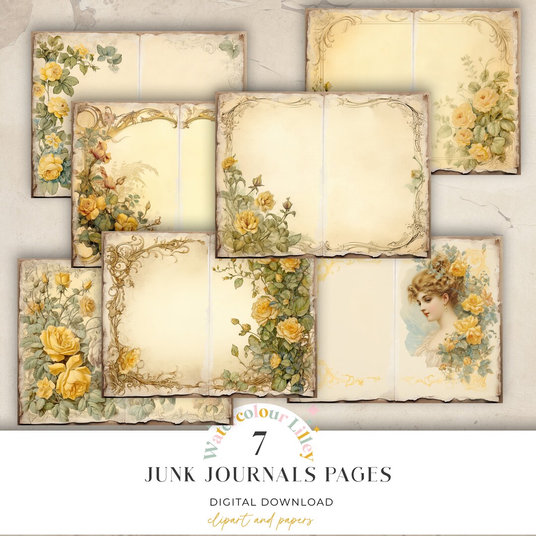 Yellow Roses Junk Journal Bifolds Pages, Vintage Junk Journal Printable ...