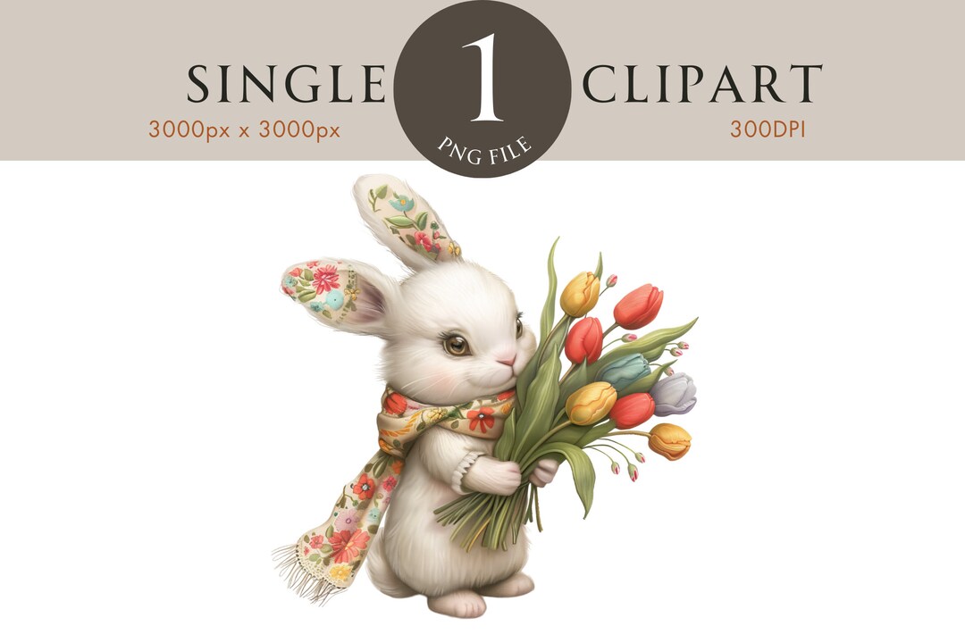 Bunny Clipart, Cute Nursery Spring PNG, Summer Illustration Watercolor ...