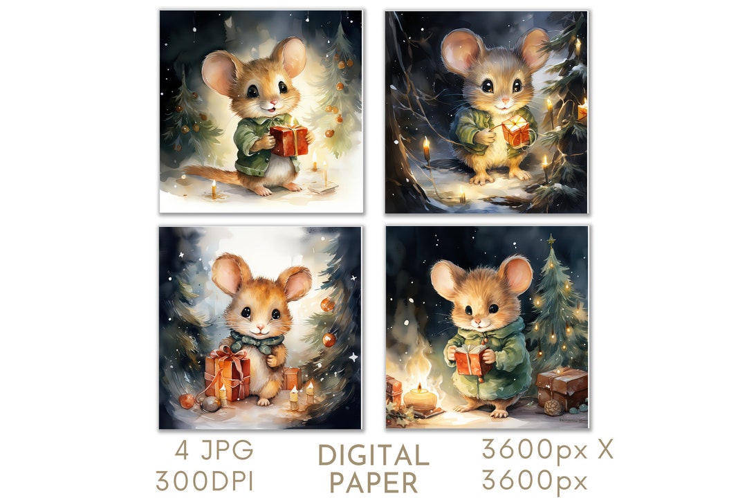 Christmas Mouse Watercolor Digital Paper Set (digital Download) - Etsy