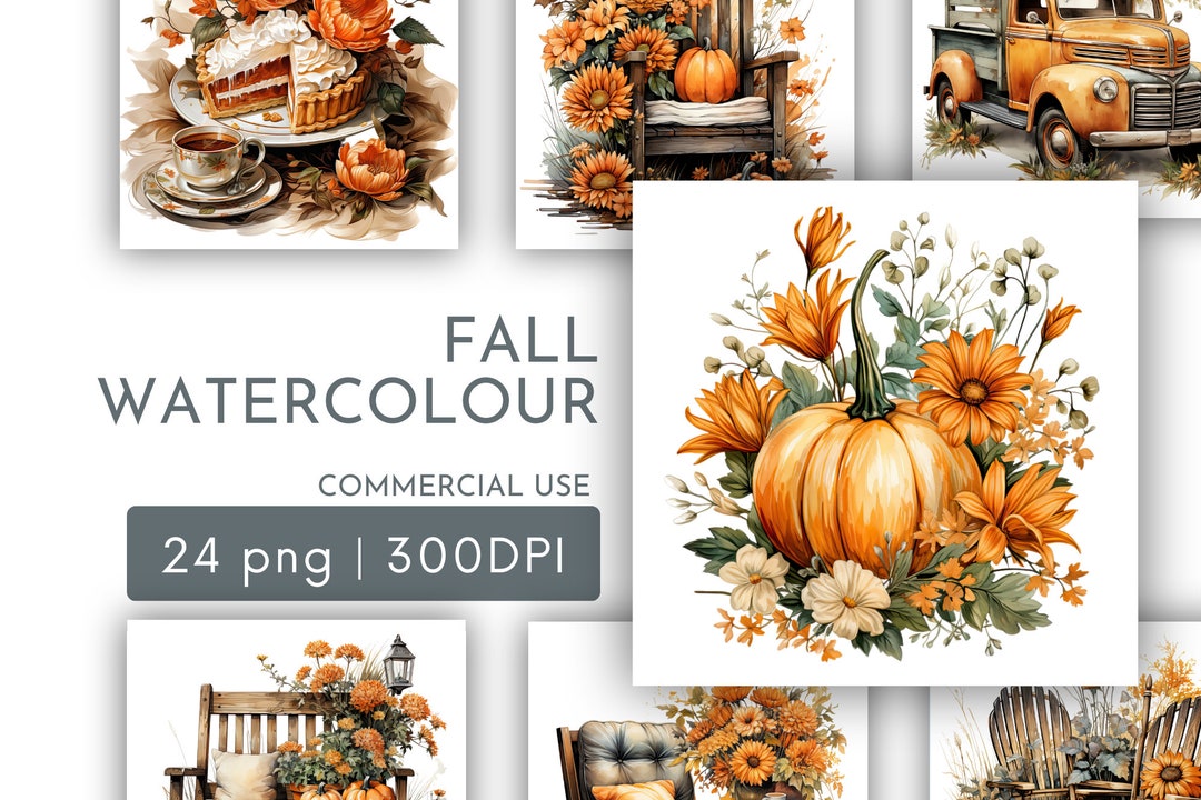 Fall Watercolor Clipart PNG Bundle , Bundle Autumn Clipart for ...