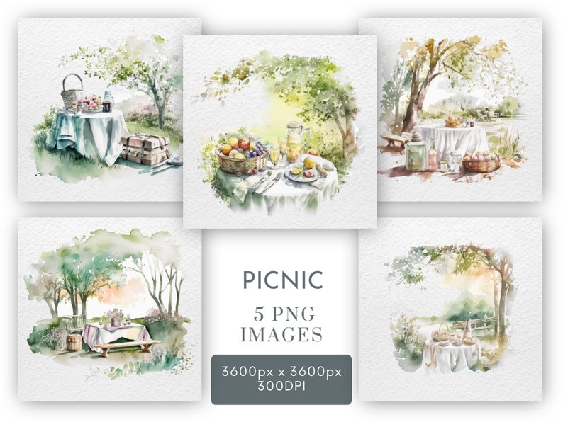 Picnic in the Park Watercolor Trees Countryside Clipart PNG - Etsy