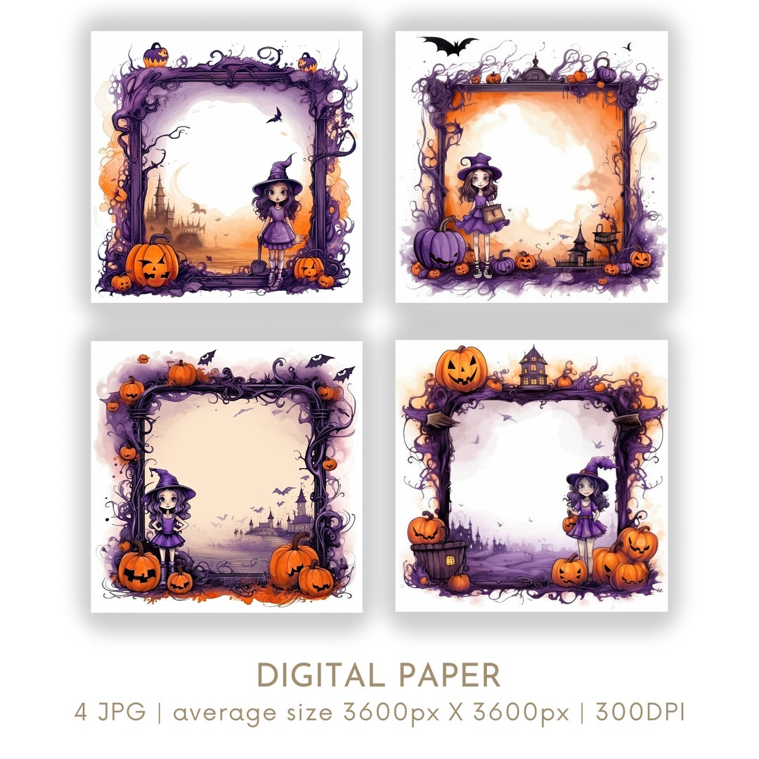 Halloween Digital Paper Set 4 JPG Spooky Card Making Orange Purple Junk ...
