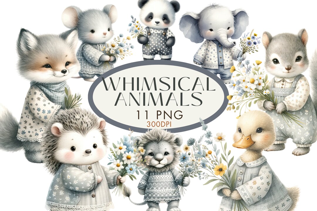 Whimsical Animals Clipart PNG, Baby Shower Watercolor Clipart Mothers ...