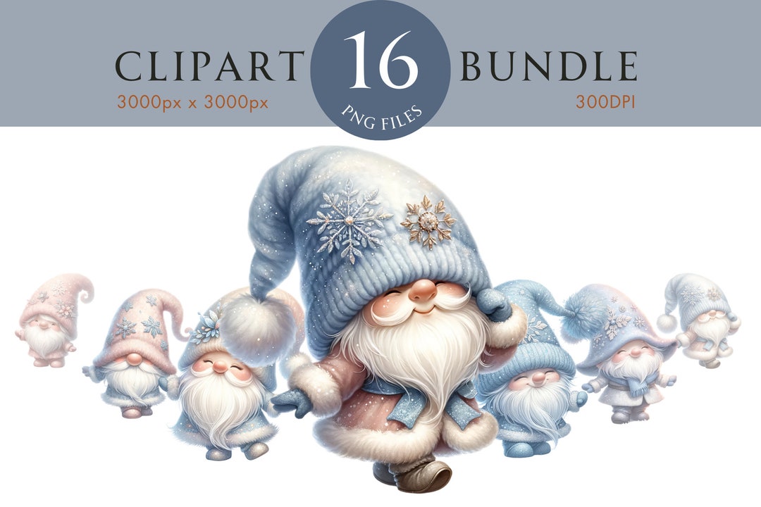Winter Gnome Clipart Bundle, Watercolour Gnome Clipart for Commercial ...