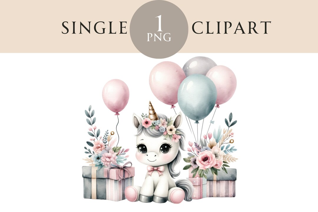Birthday Unicorn Clipart Baby Shower Party Animal Wall Art Graphics ...