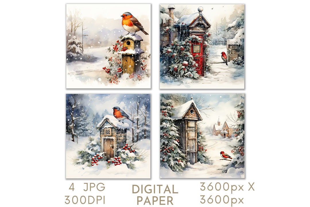 Christmas Telephone Box Paper Digital Paper 4 JPG Christmas Card Making ...
