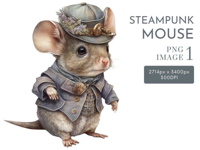 Steampunk Mouse Clipart PNG Nursery Clipart Steampunk - Etsy