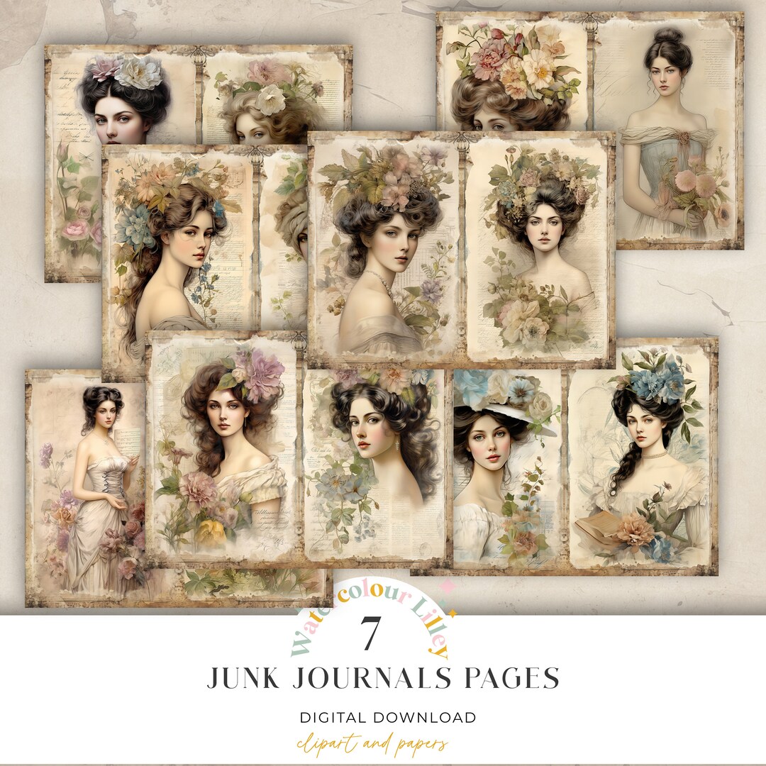 Portrait Junk Journal Bifolds Pages, Vintage Women Junk Journal ...
