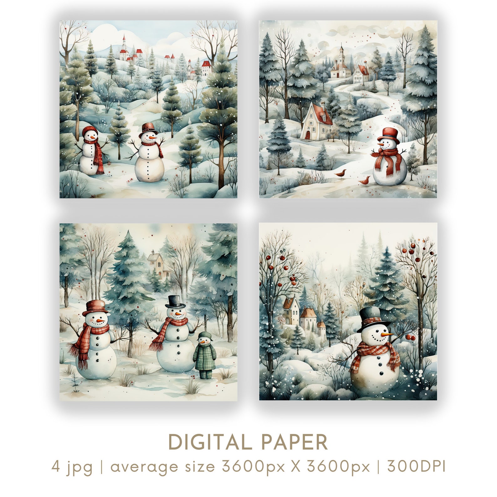 Snowman Christmas Digital Paper: Festive Scrapbook JPG Set (digital ...