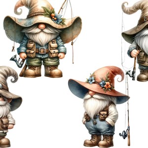Fishing Gnome Clipart Illustration Watercolor PNG Set 4 for Him Gonks ...