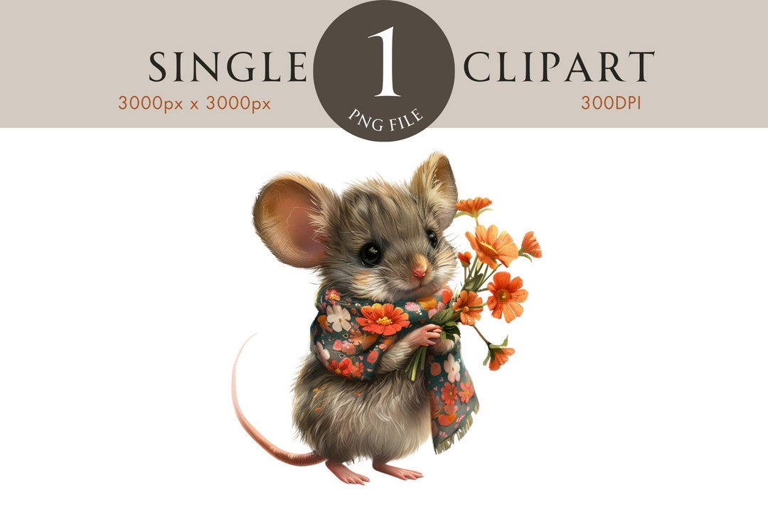 Mouse Clipart, Cute Nursery Spring PNG, Summer Illustration, Watercolor ...