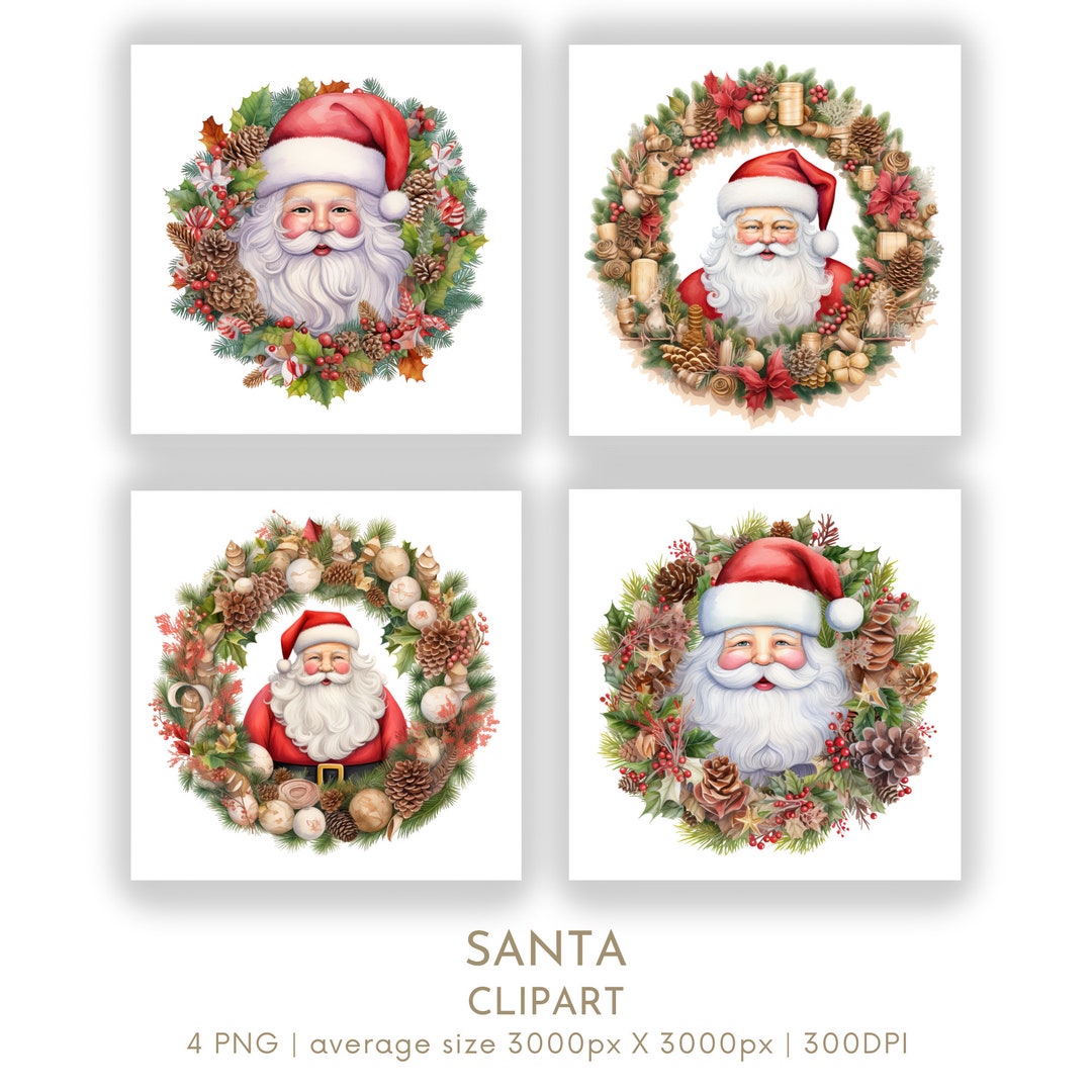 Festive Santa Watercolor Clipart PNG Set 4 , Christmas Xmas Clipart for ...