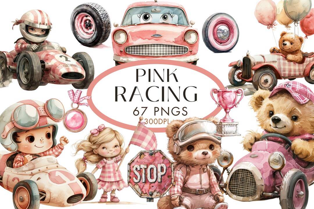 Pink Racing Car Clipart: Watercolor Sports Car Bundle (digital Download ...
