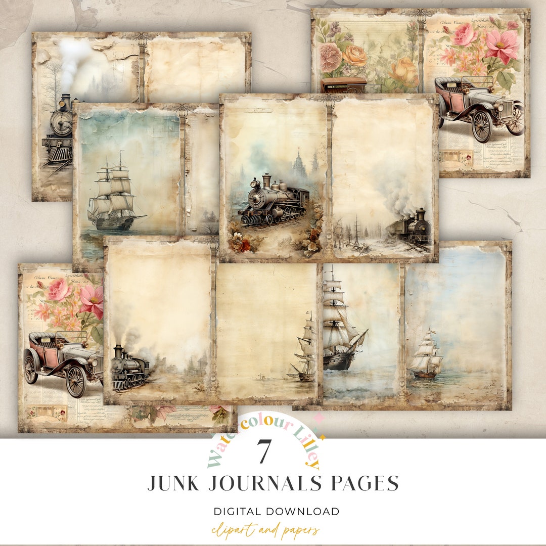 Train Junk Journal Bifolds Pages, Vintage Mans Junk Journal Printable ...