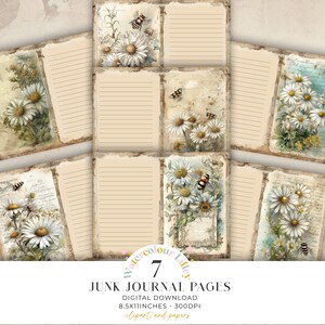 Daisy Junk Journal Bifolds Pages Vintage Daisies Lined Journal Printable Paper Digital Collage ...