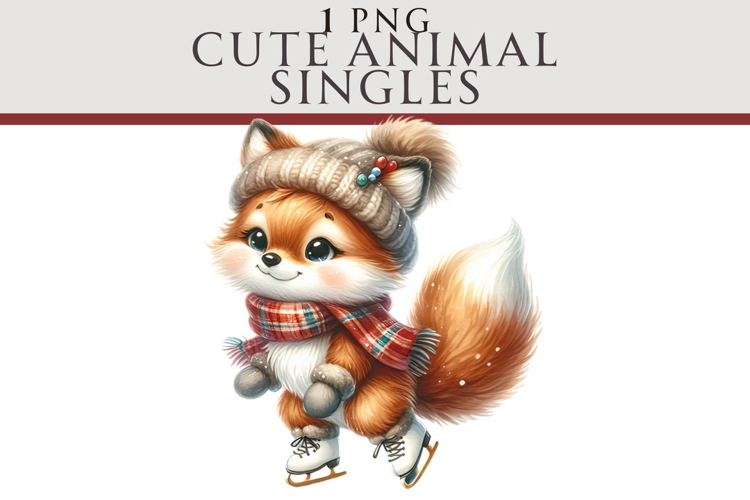 Ice Skating Fox Clipart, Festive Christmaspng, Winter Illustration ...