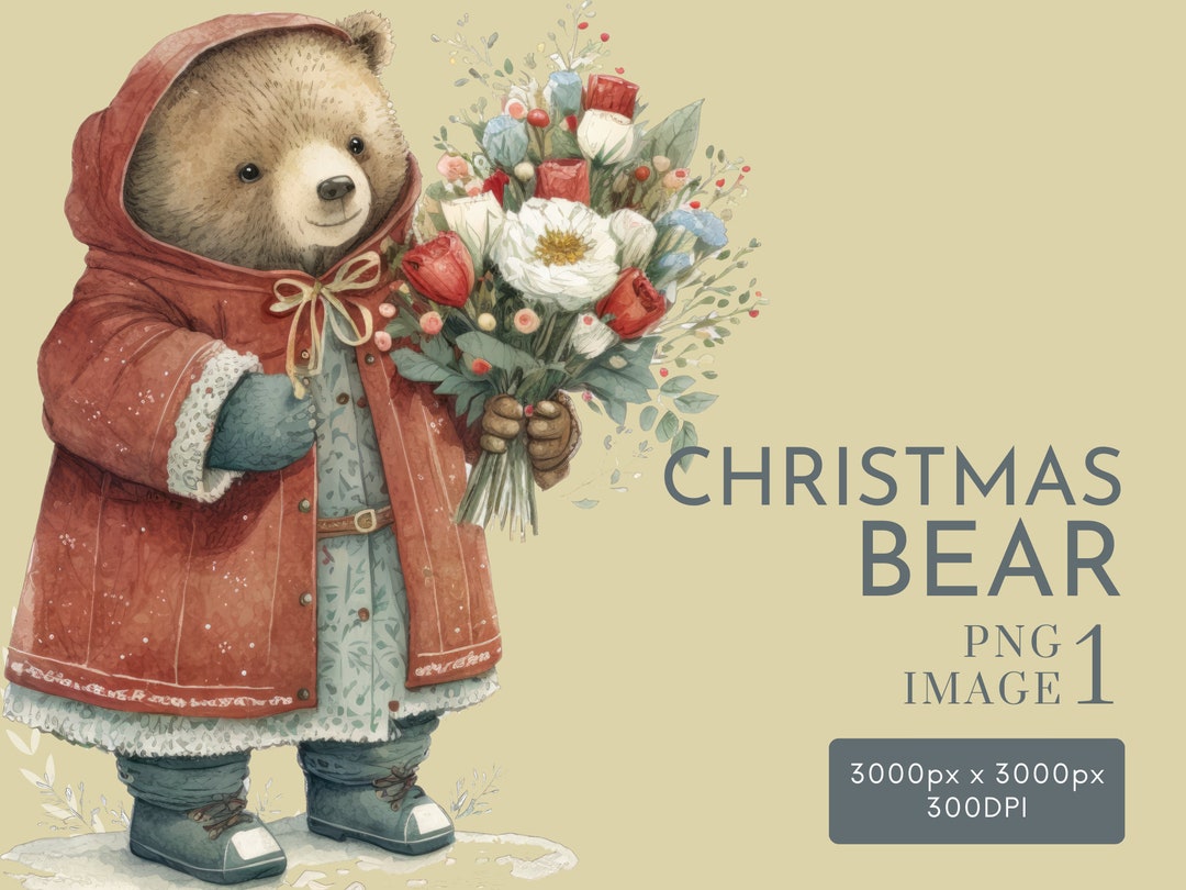 Christmas Bear Watercolor Clipart PNG, Forest Animals Clipart, Nursery ...