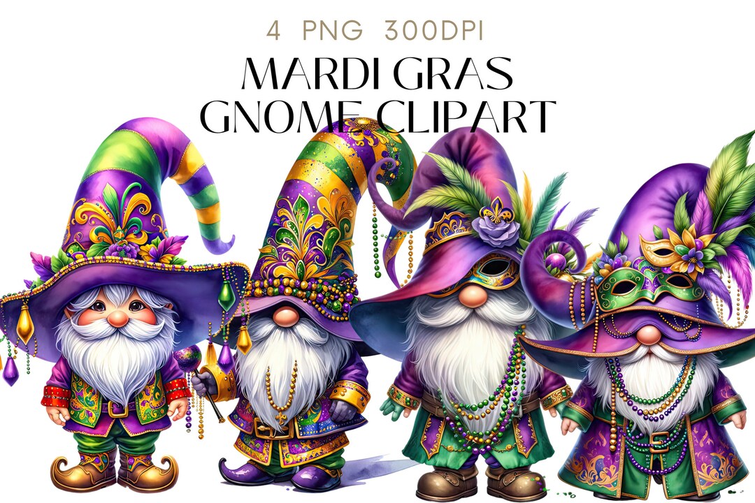 Mardi Gras Gnome Clipart Illustration Watercolor PNG Set 4 Festival ...