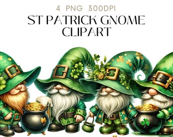 12 St Patrick Gnomes Clipart Illustration Watercolor PNG Set Saint ...