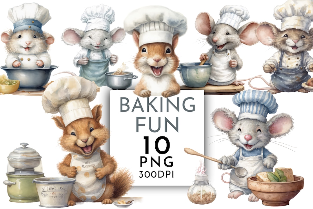 Baking Fun Watercolor Clipart PNG, Squirrel Mouse Hamster Cooking ...