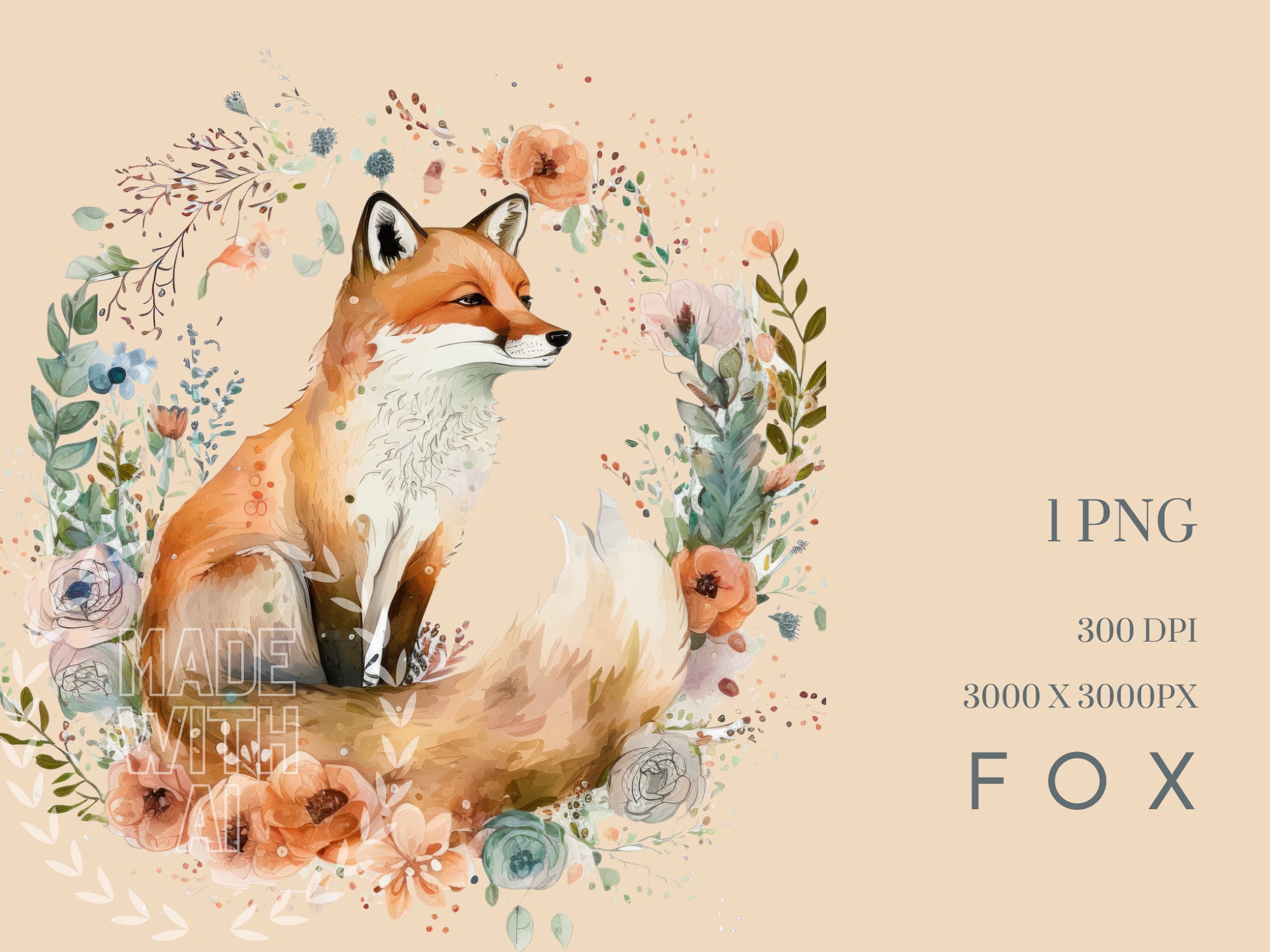 Spring Fox Watercolor Clipart PNG Forest Animals Clipart - Etsy UK