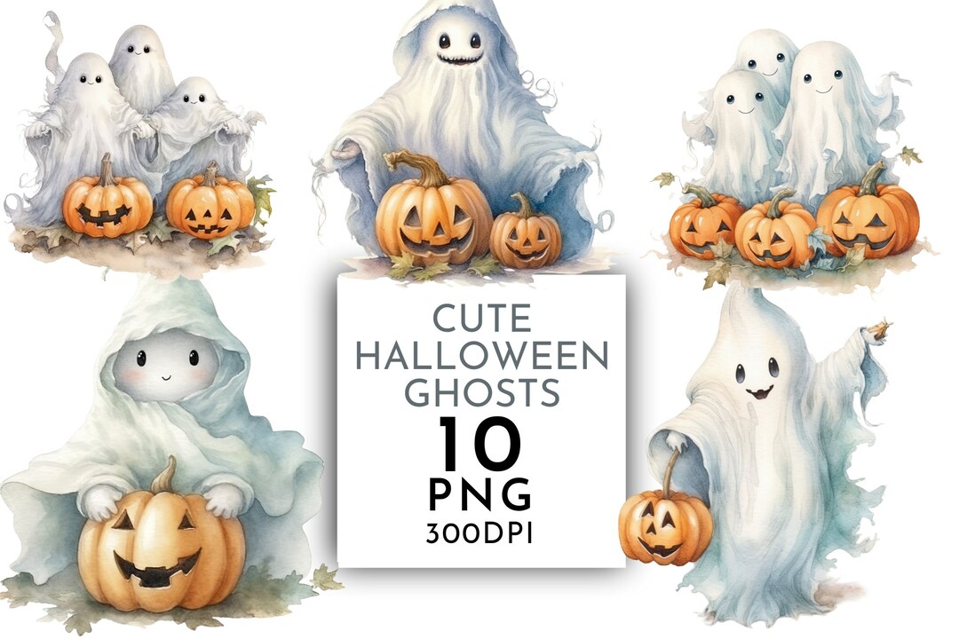 Cute Ghost Clipart Watercolor, Halloween PNG, Halloween Clipart , Junk ...