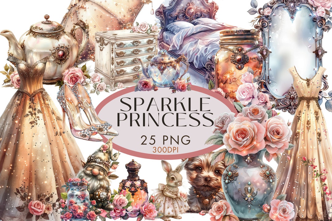 Sparkle Princess Watercolour Clipart PNG Bundle Magical Fairytale ...