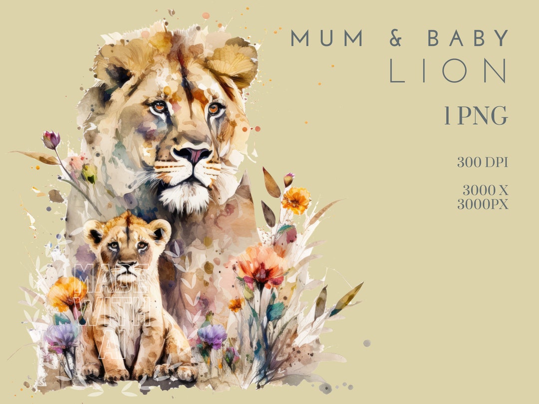 Mom and Baby Lion Watercolor Clipart PNG, Jungle Animals Digital ...