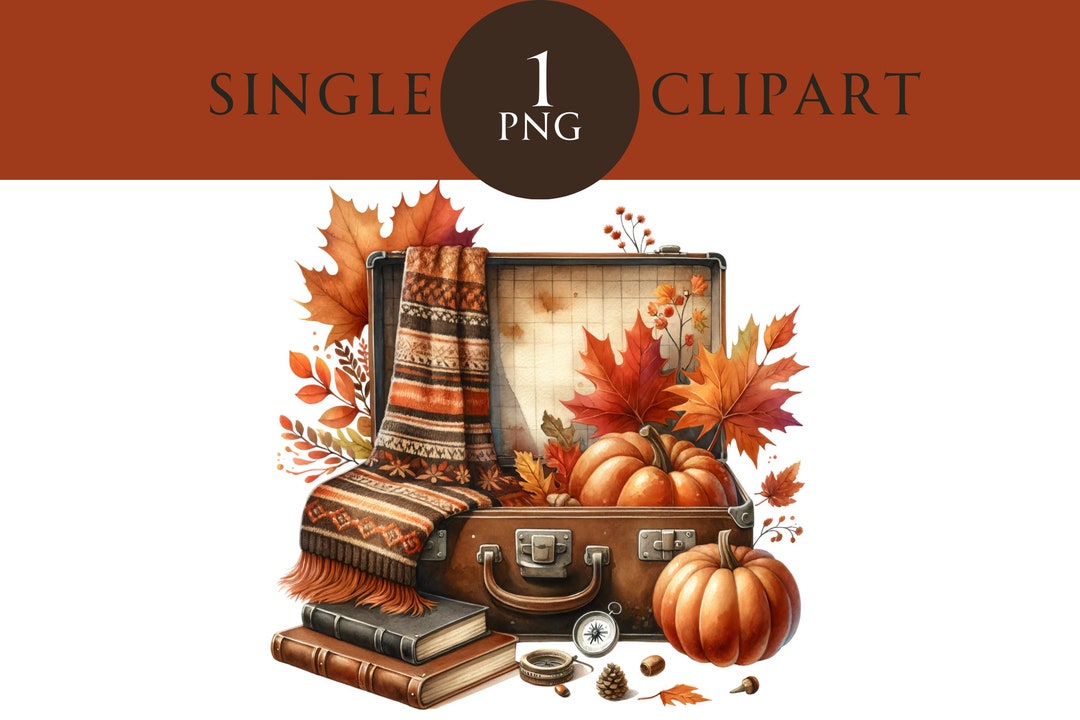 Autumn Suitcase Clipart: Pumpkin Travel PNG Graphics (commercial Use ...