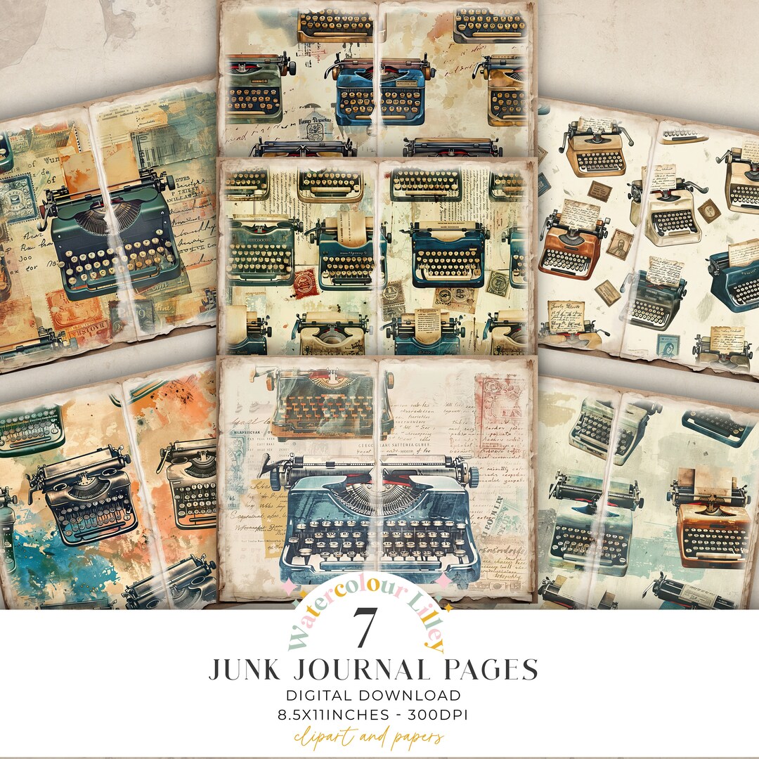 Junk Journal Typewriter 7 Digital Journal Pages Shabby Chic Digital ...