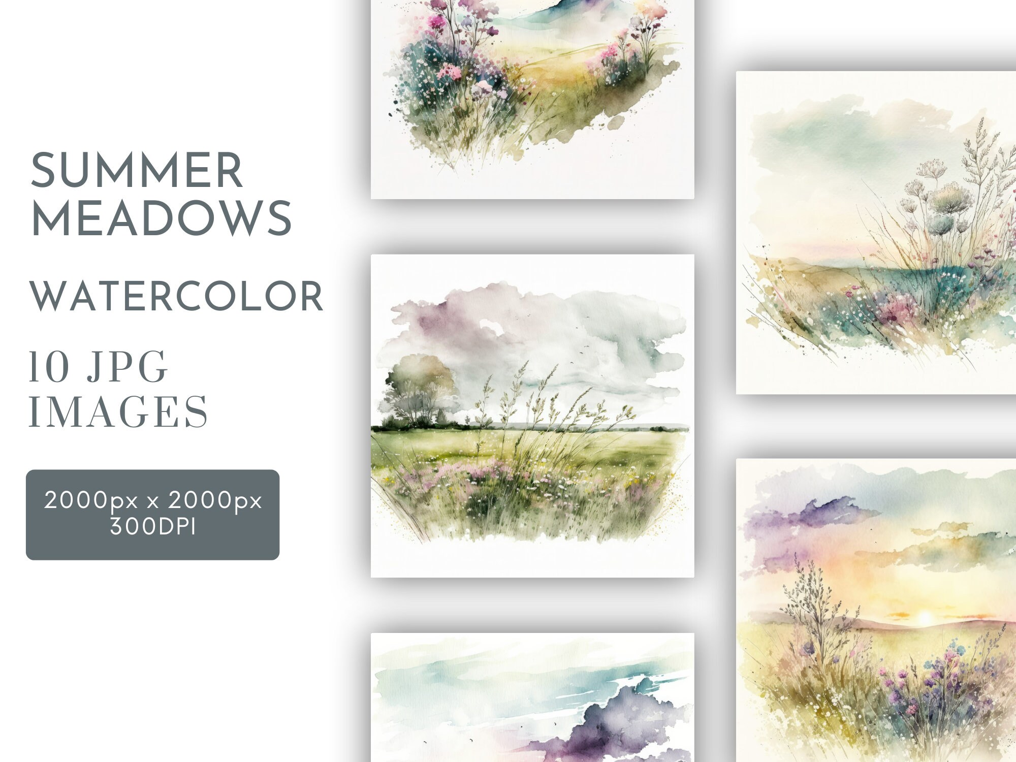 Summer Meadows Watercolor Clipart JPG Digital Planner Junk - Etsy