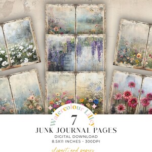 Floral Junk Journal Pages 7 Digital Journal Bifold Pages Flower Vintage ...