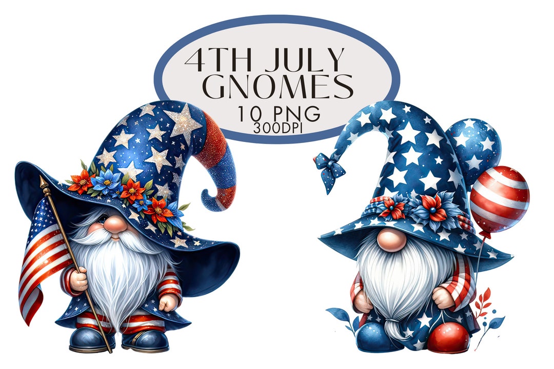 Patriotic Gnomes Watercolor Clipart PNG, 4th July Independence Day ...