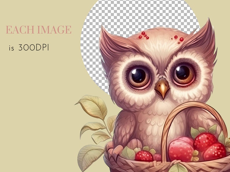 Strawberry Owl Watercolor Clipart PNG Forest Animals Clipart - Etsy