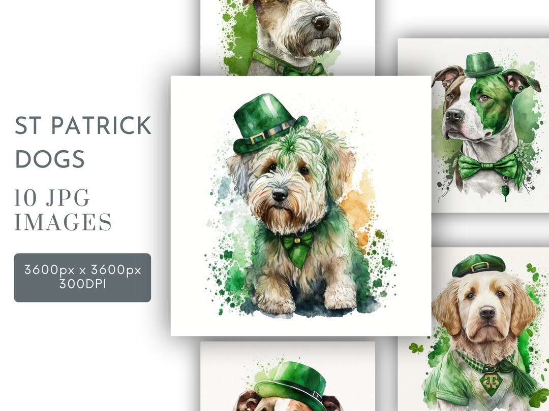 St Patricks Day Dogs Watercolor Clipart JPG, Digital Planner, Junk ...