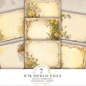 Yellow Roses Junk Journal Bifolds Pages, Vintage Junk Journal Printable ...