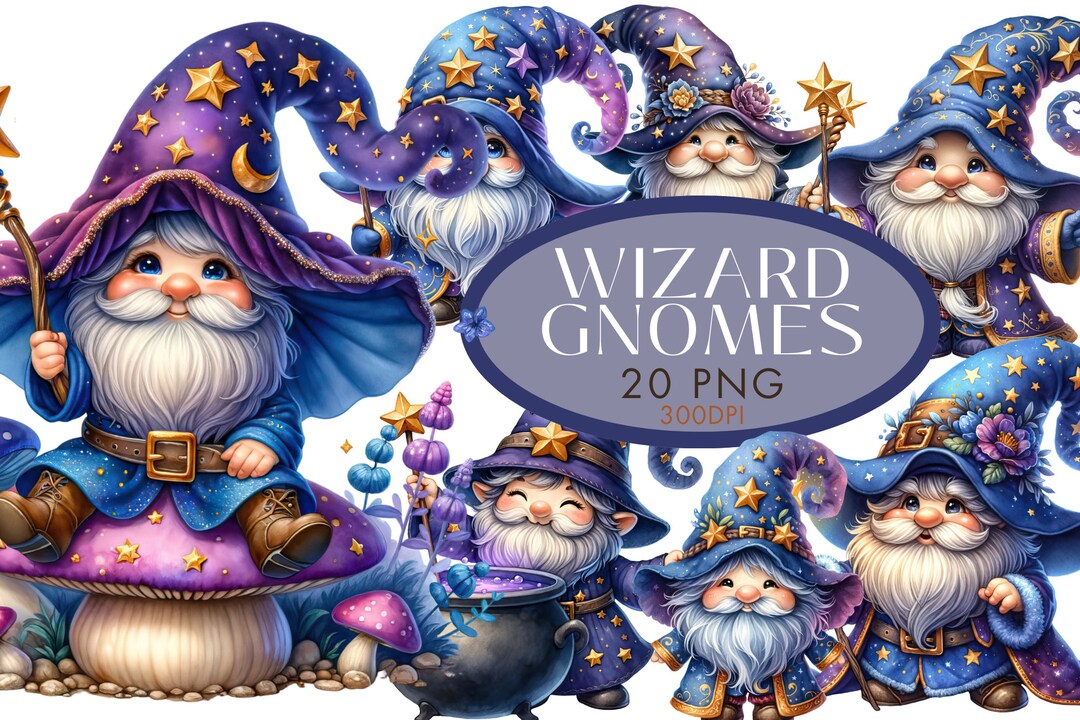 Wizard Gnomes Clipart: Magical Watercolor Gonks PNG Bundle (digital ...