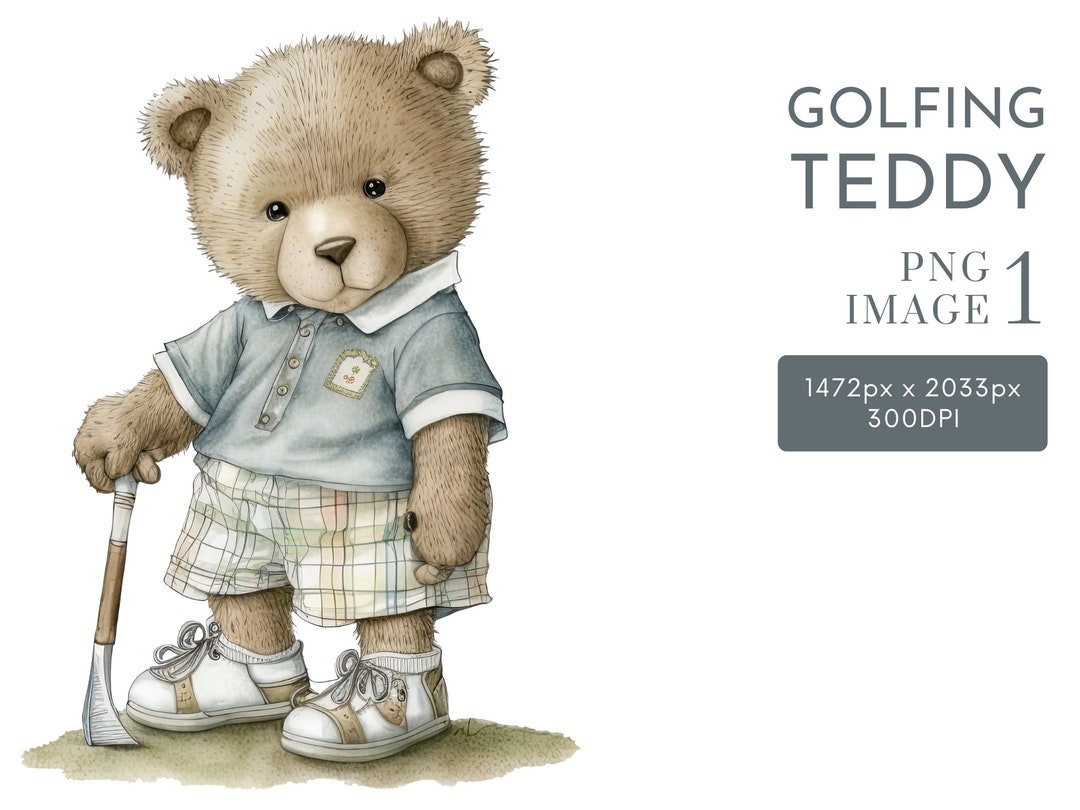 Golfing Teddy Watercolor Clipart PNG, Cute Animals Clipart, Nursery ...
