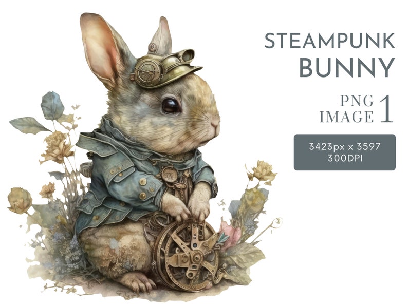 Steampunk Bunny Clipart PNG Nursery Clipart Steampunk - Etsy