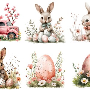 Pink Easter Watercolour Clipart PNG Bundle, Chick Egg Bunny Basket ...