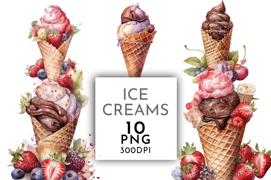 Ice Cream Watercolor Clipart PNG, Chocolate Strawberry , Scooped up ...